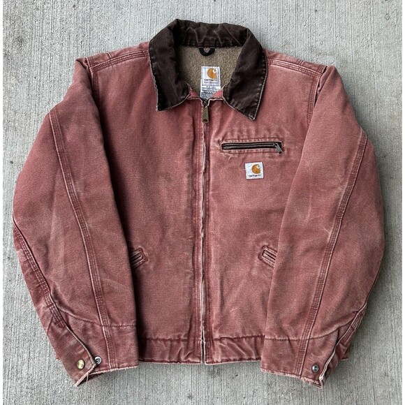 Carhartt | Jackets & Coats | Vintage Carhartt Detroit Jacket Small Sherpa Salmon Rose Pink Color ...